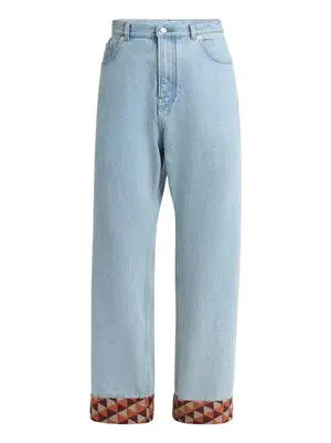 Valentino Garavani Wide-leg Jeans With Embroidered Cuffs - Denim
