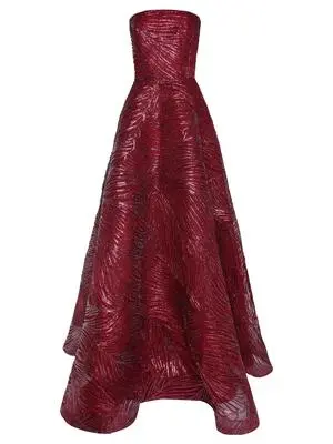 Naeem Khan Metallic Raffia Strapless Gown - Red