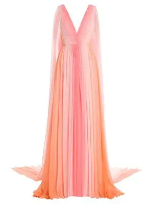 Monique Lhuillier V-neck Pleated Gown With Streamers - Multi