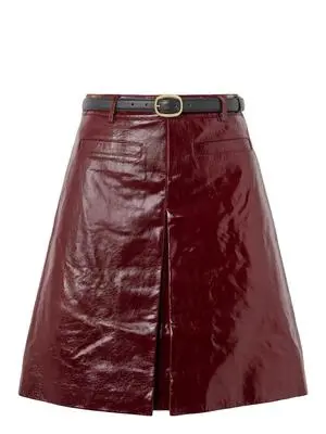 SELF-PORTRAIT Belted A-line Leather Skirt - Burgundy