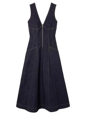 SELF-PORTRAIT Paneled Denim Midi Dress - Blue