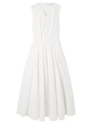 Proenza Schouler White Label Kailey Pleated Cotton-blend Poplin Midi Dress - White