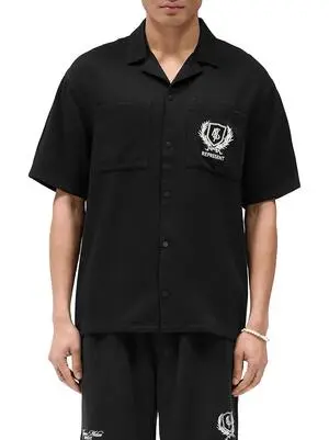 REPRESENT Crest Embroidered Camp Shirt - Jet Black