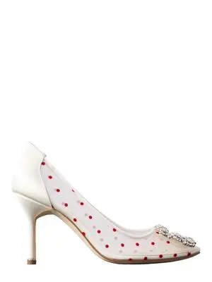 Manolo Blahnik Hangisi Satin-trimmed Crystal-embellished Mesh Pumps - White