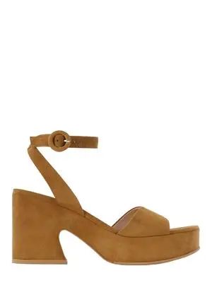 GIANVITO ROSSI Alma 55 Suede Platform Sandals Tan
