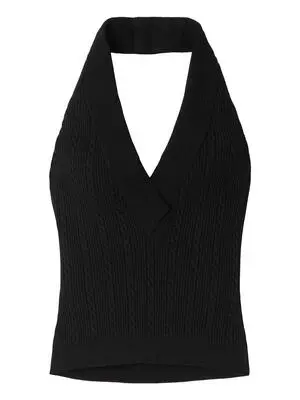 Balmain Ribbed Cable-knit Halterneck Top - Black