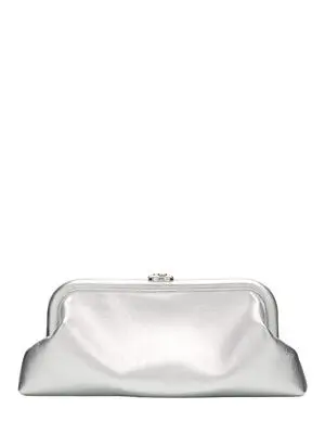 JIMMY CHOO Skylar Frame Metallic Leather Clutch Bag Silver Silver