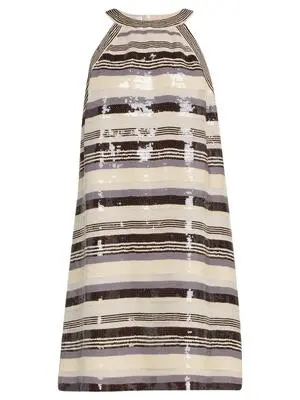 Brunello Cucinelli Multi Paillette Stripe Halter Mini Dress - C600 Natural
