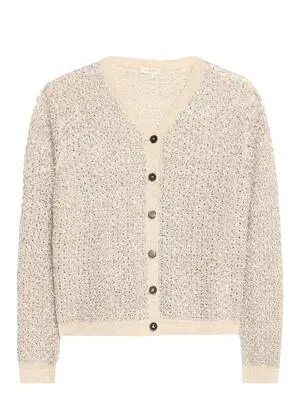 Lafayette 148 New York Metallic-stitch Pointelle Cardigan - Smoked Taupe Multi