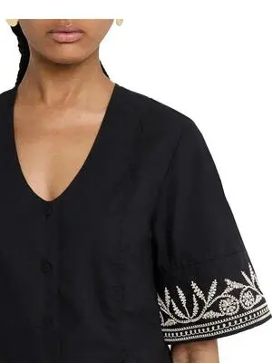 BY MALENE BIRGER Merlina Embroidered Organic Cotton Top - Black
