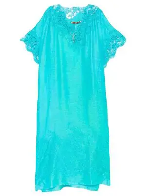 Ermanno Scervino Lace-trimmed Linen Dress - Blue