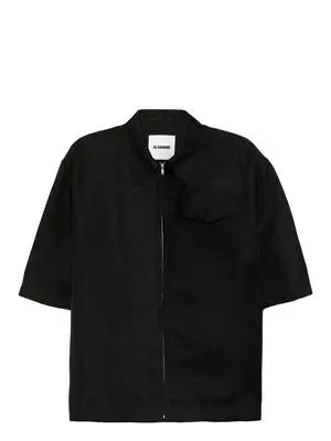 JIL SANDER Zip-front Ruffled Shirt - Black