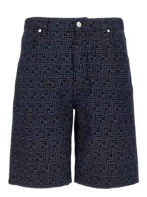 Fendi Ff Jacquard Bermuda Jeans - Blue