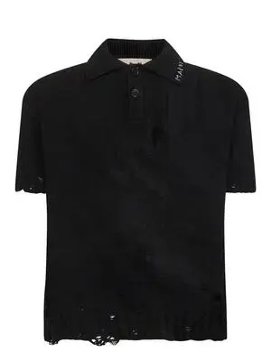 Marni Ribbed-collar Frayed-edge Polo Shirt - Black
