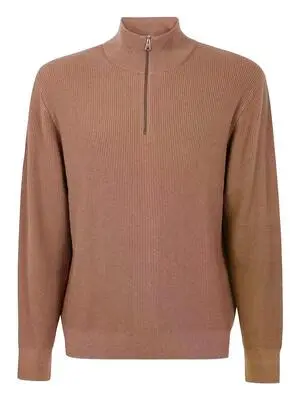 Paul Smith Ribbed Zip-neck Sweater - Brown