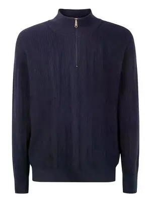 Paul Smith Ribbed Zip-neck Sweater - Blue