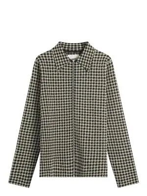 JIL SANDER Wool Check Zip Through - Dark Grey