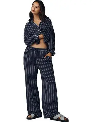Maeve Maeve Brooklin Tie-Front Printed Pull-On Pants Blue Stripe