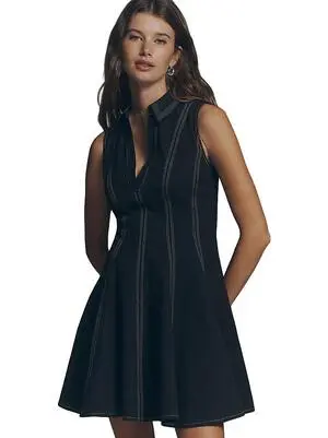 Greylin Cotton-linen Collared Sleeveless Mini Dress - Black