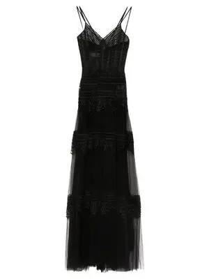 SAIID KOBEISY Lace And Tulle Overlay Sleeveless Dress - Black