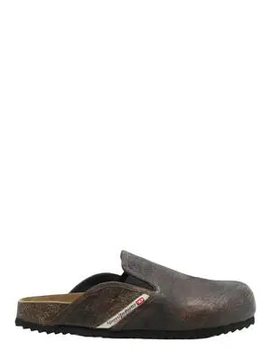 DIESEL Slip-on Leather Slippers - Brown