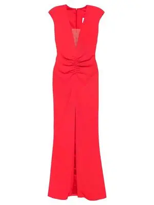 SILK LOVE & LACE Ruched-front Split Maxi Dress - Red