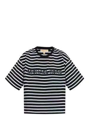 Michael Kors Striped-pattern Logo-patch T-shirt - Black