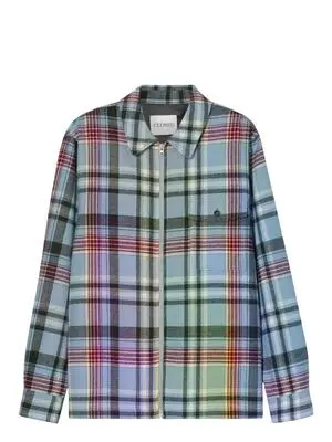 Closed Zip-front Plaid Shirt Jacket - Blue