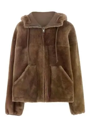 BLANCHA Hooded Shearling Jacket - Brown