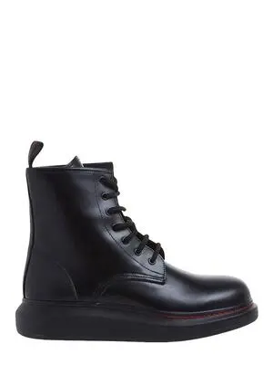 Alexander McQueen Leather Wedge Lace-up Boots - Black