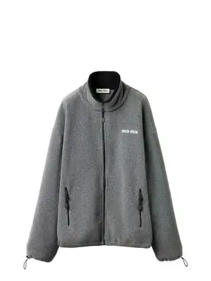 Miu Miu Fleece Zip-up Sweatshirt With Embroidered Logo - Grey