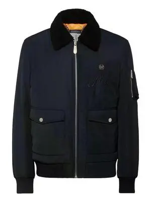 Philipp Plein Shearling-Collar Bomber Jacket Blue