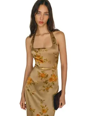 REFORMATION Ivan Silk Dress - Brown