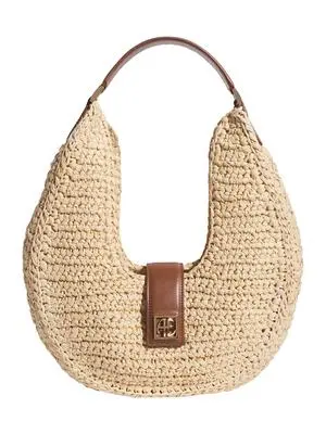 ANINE BING Raffia Monogram Lou Shoulder Bag Brown