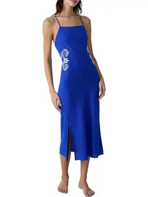 ETAM Crinkled Embroidered Nightgown - Royal Blue