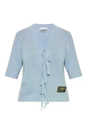 GANNI Tie-fastening Half-sleeved Cardigan - Blue