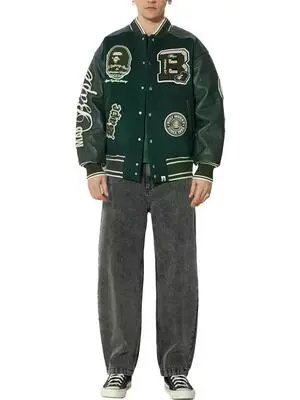 A BATHING APE Panelled Varsity Jacket - Green