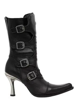 NEW ROCK 100mm Buckle-detail Pointed-toe Boots - Black