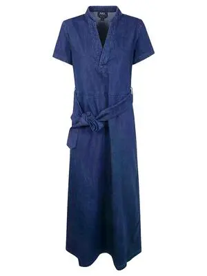 A.p.c. Annelie Belted Denim Midi Dress - Blue