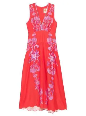 Farm Rio Porcelain Garden Midi Dress - Red
