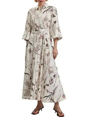TED BAKER LONDON Ted Baker Printed Linen Silk Midi Dress