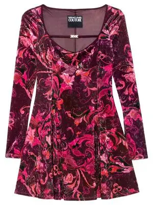 Versace Floral-print Velvet Mini Dress - Red