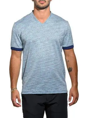 MACEOO Vivaldi V-neck Cotton T-shirt - Blue