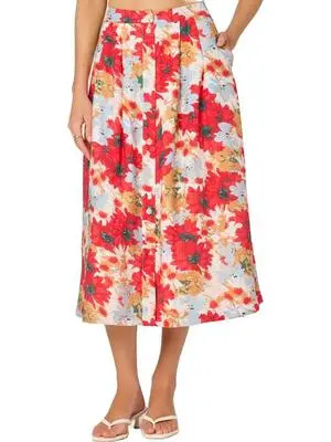 Astr The Label Floral Print Midi Skirt - Red Multi Floral