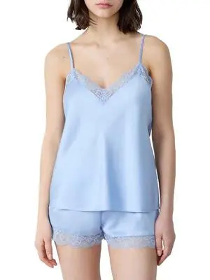 ETAM Desire Caraco Lace Trim Satin Camisole - Light Blue