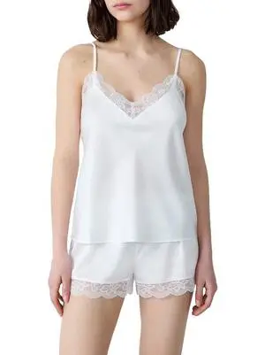 ETAM Desire Caraco Lace Trim Satin Camisole - White