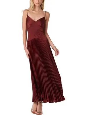 Astr The Label Pleated Drop Waist Dress - Rust