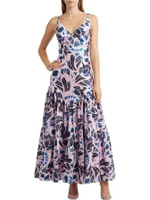 HUTCH Floral Tiered Gown - Navy/ Pink