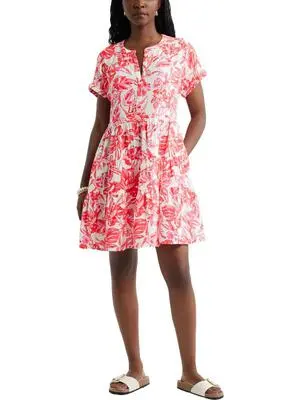 Caslon Cotton Gauze Tiered Popover Dress Ivory- Pink Ellie Blossom