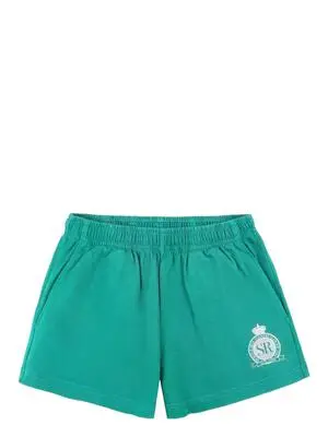 SPORTY & RICH Logo-print Elastic-waist Shorts - Green